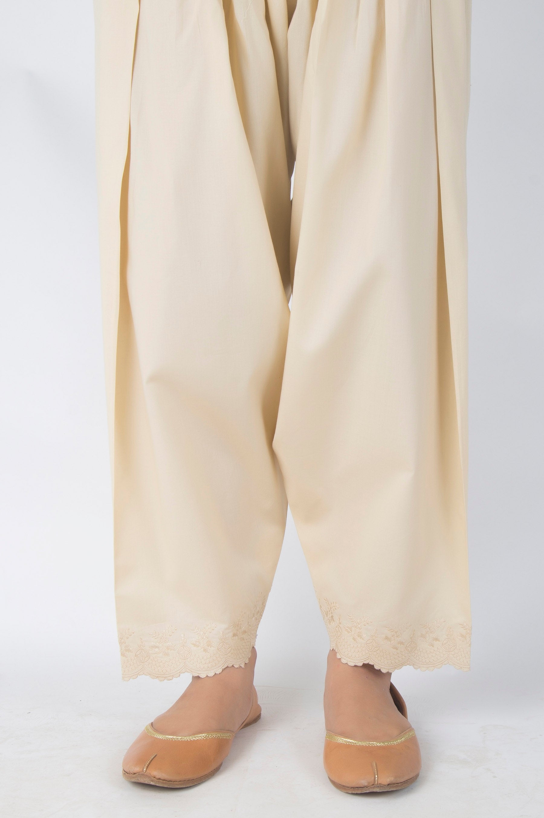 Embroidered Cambric Shalwar - Beige – Zeenwoman