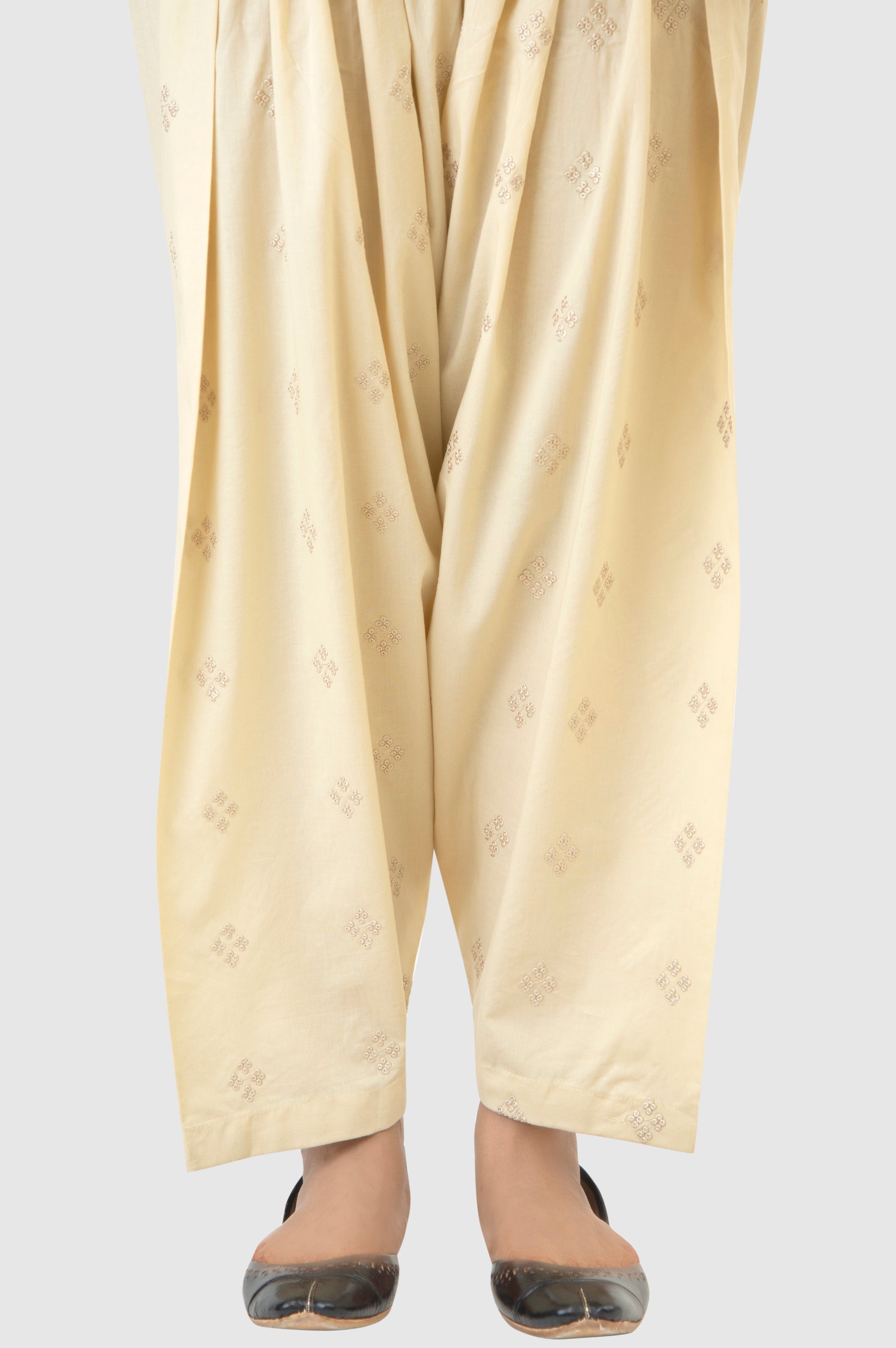 Embroidered Cambric Shalwar - Sand Beige – Zeenwoman