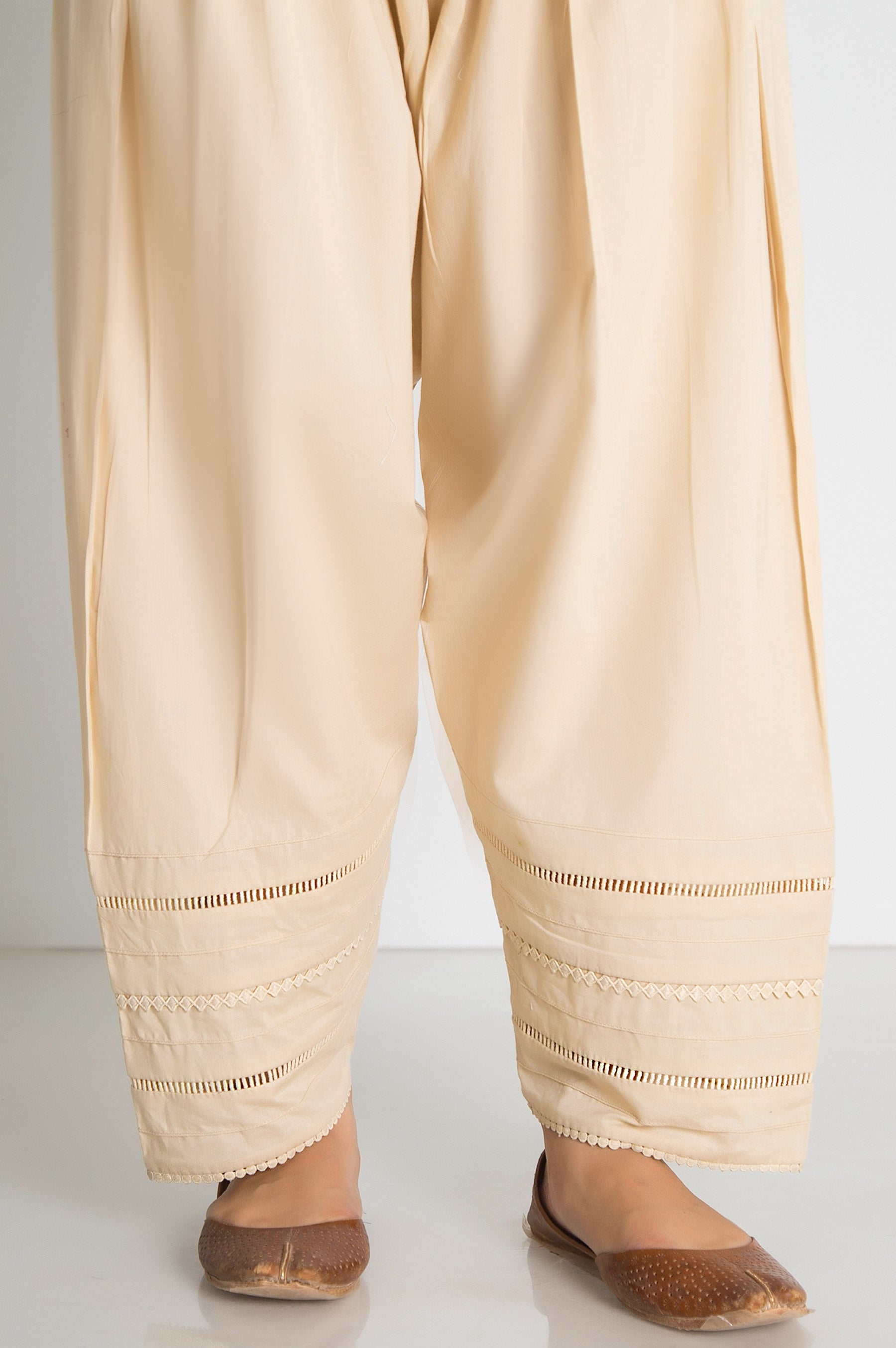 Embellished Cambric Shalwar - Beige