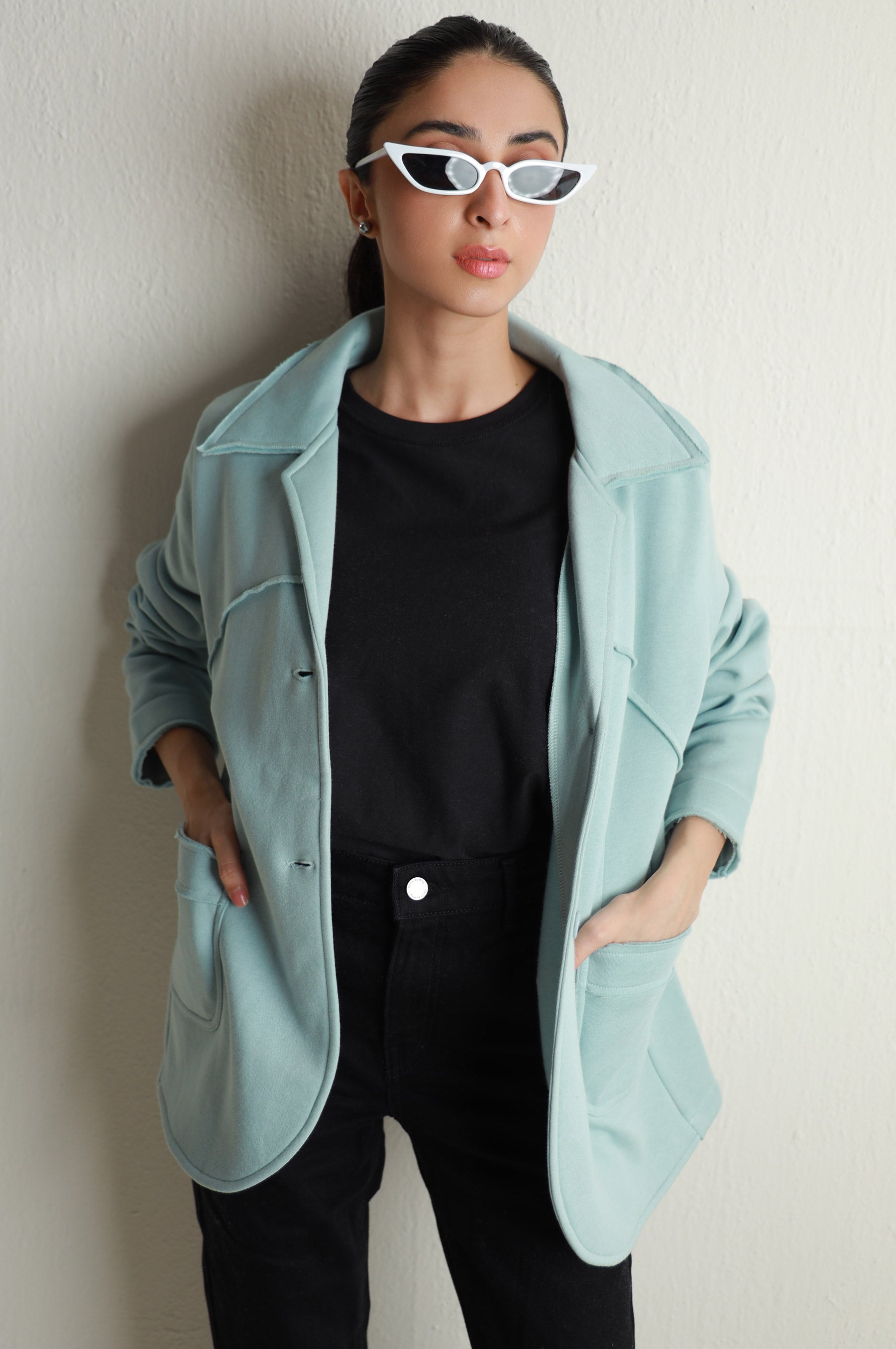 Two-Button Coat - Light Blue – Zeenwoman