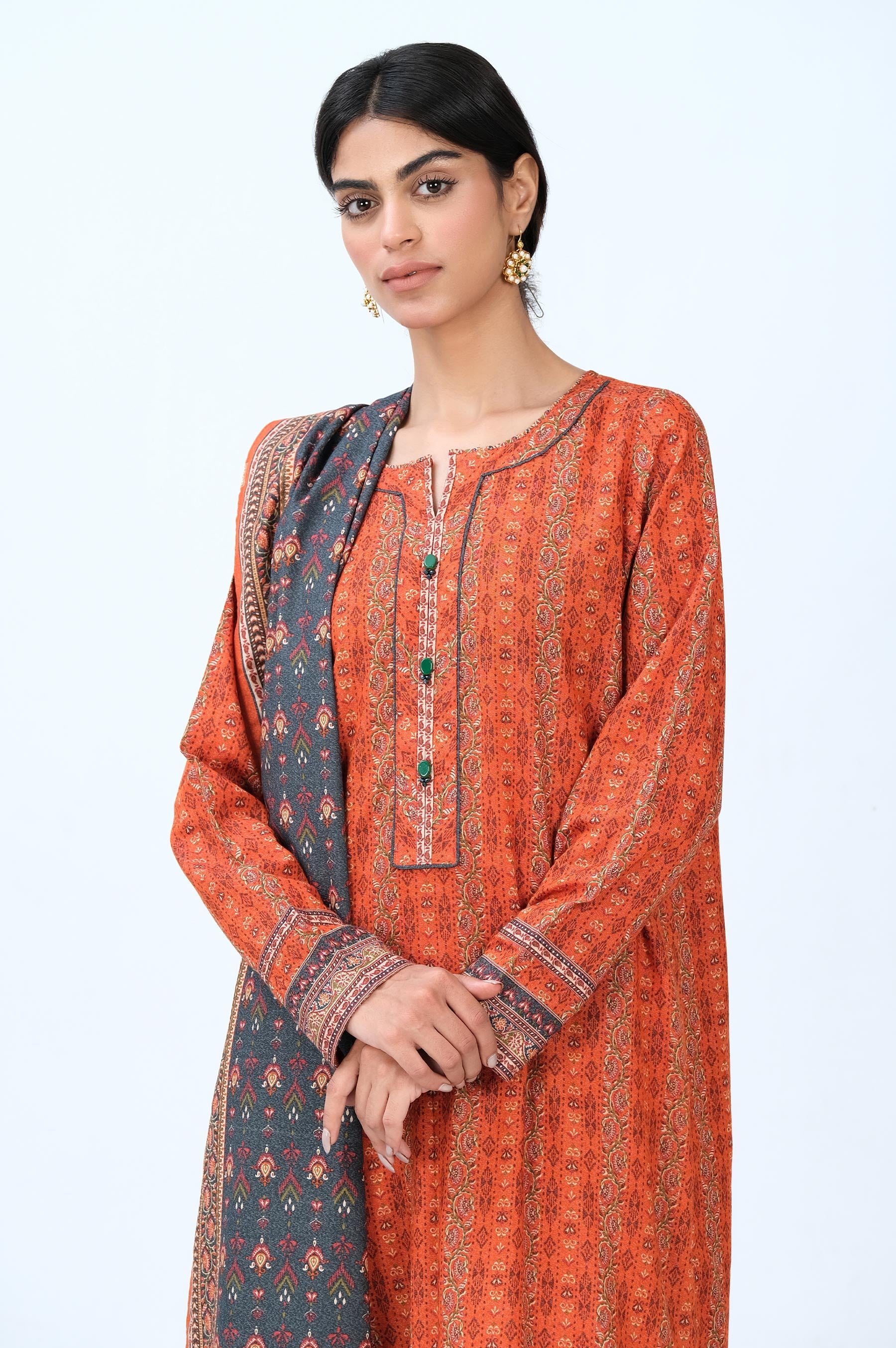 Stitched 3 Piece Printed Karandi Suit – Zeenwoman