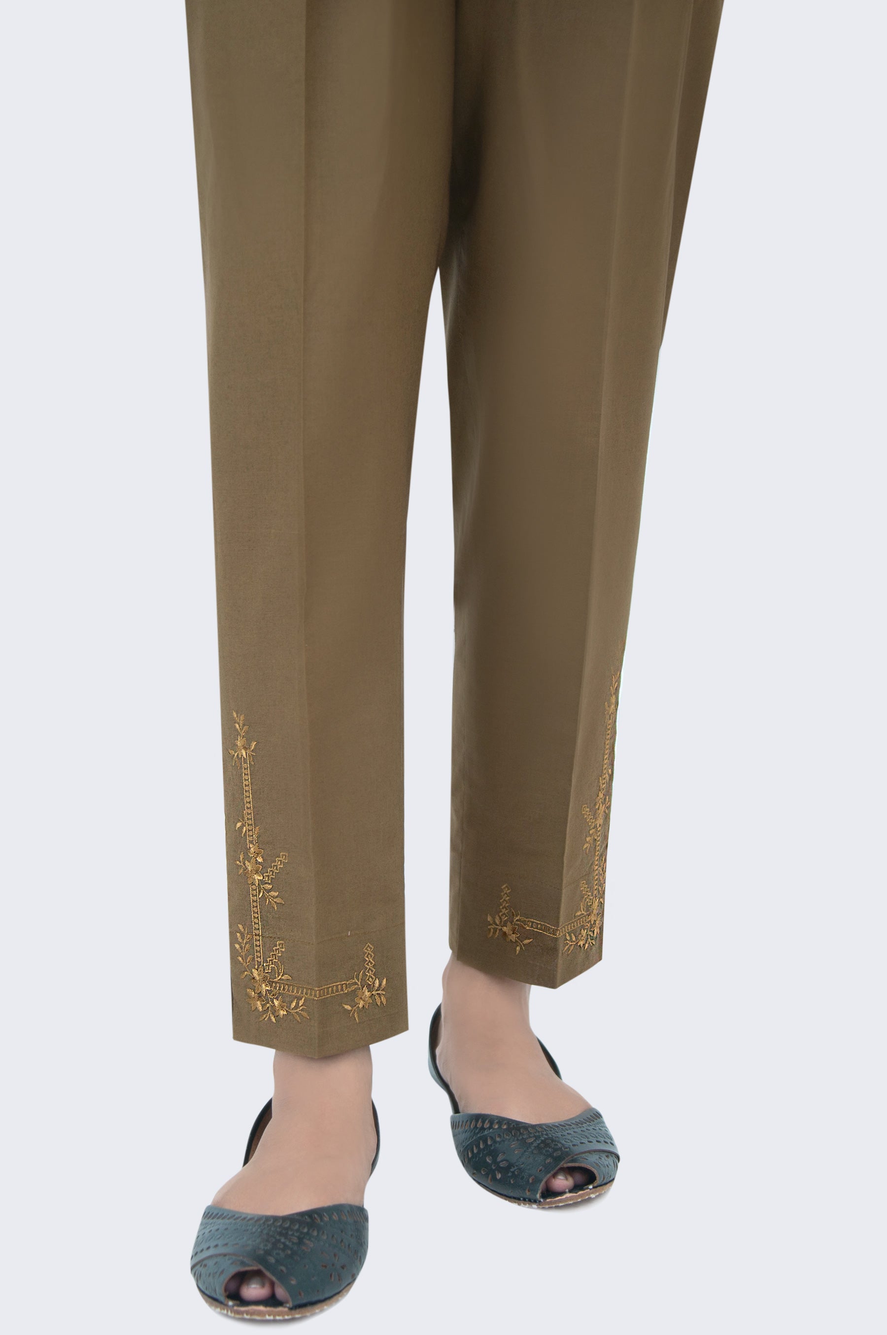 Embroidered Cambric Cigarette Pants - Olive Green – Zeenwoman