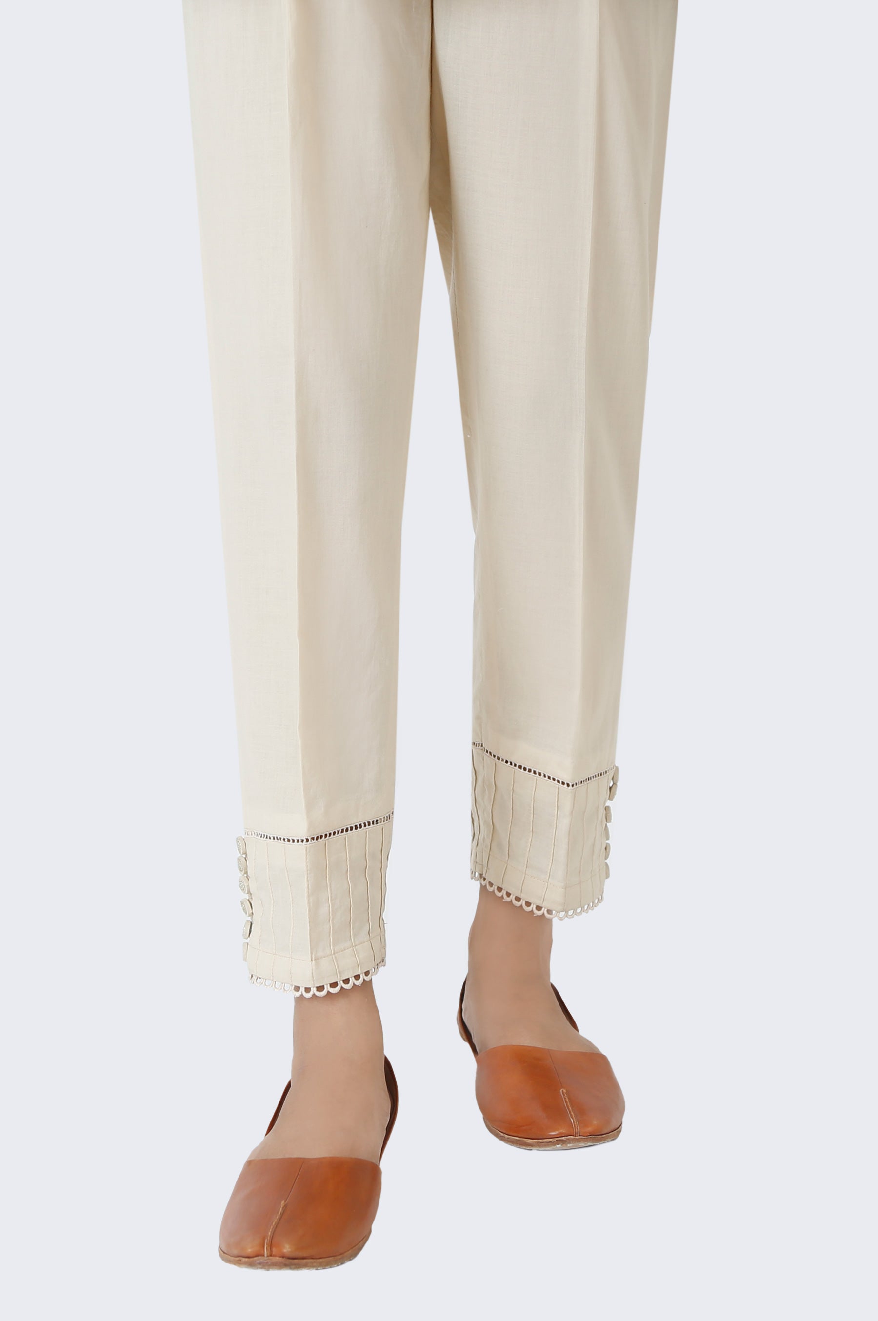 Embroidered Cambric Cigarette Pants - Beige – Zeenwoman