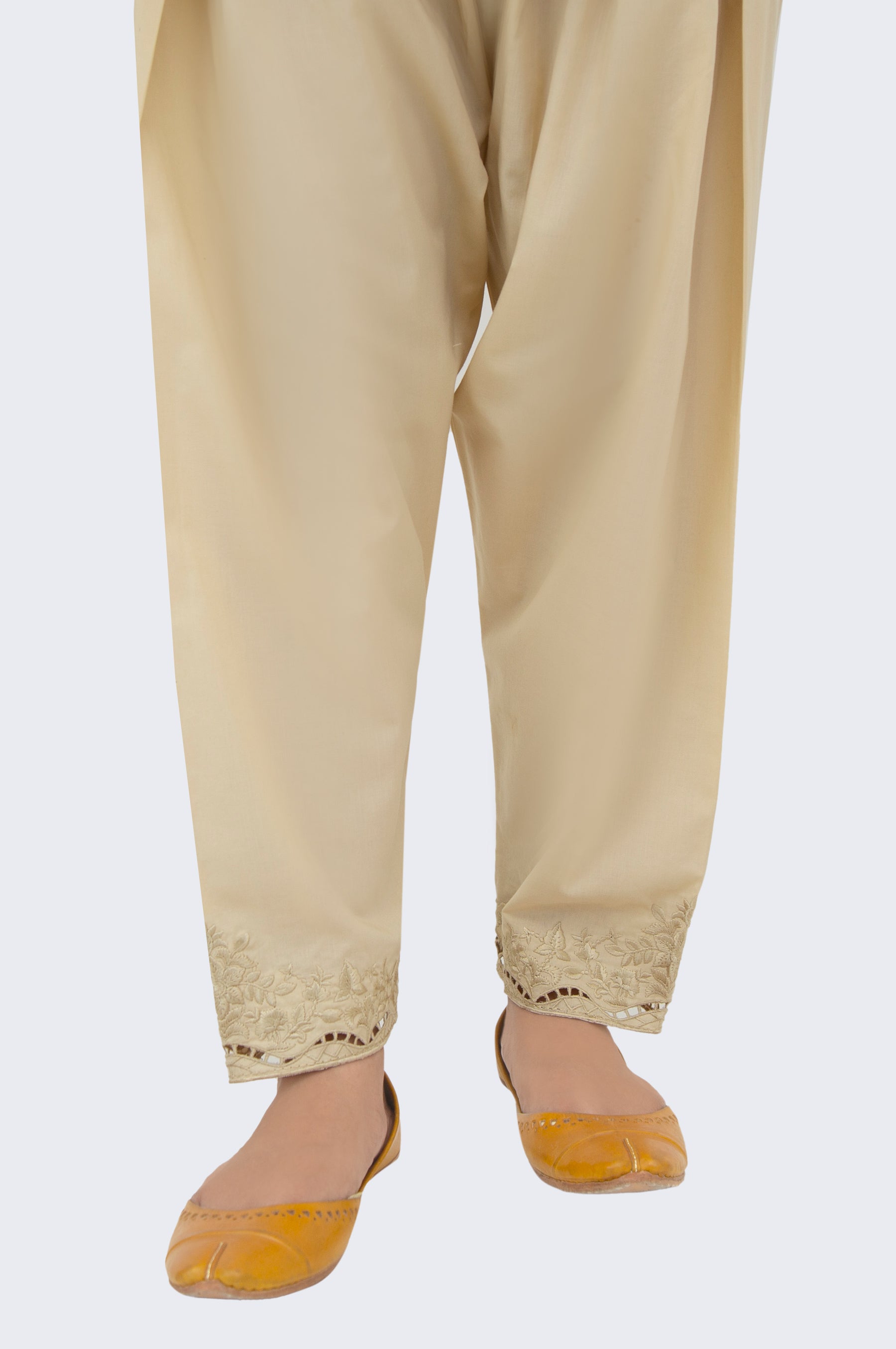 Embroidered Cambric Shalwar - Beige – Zeenwoman