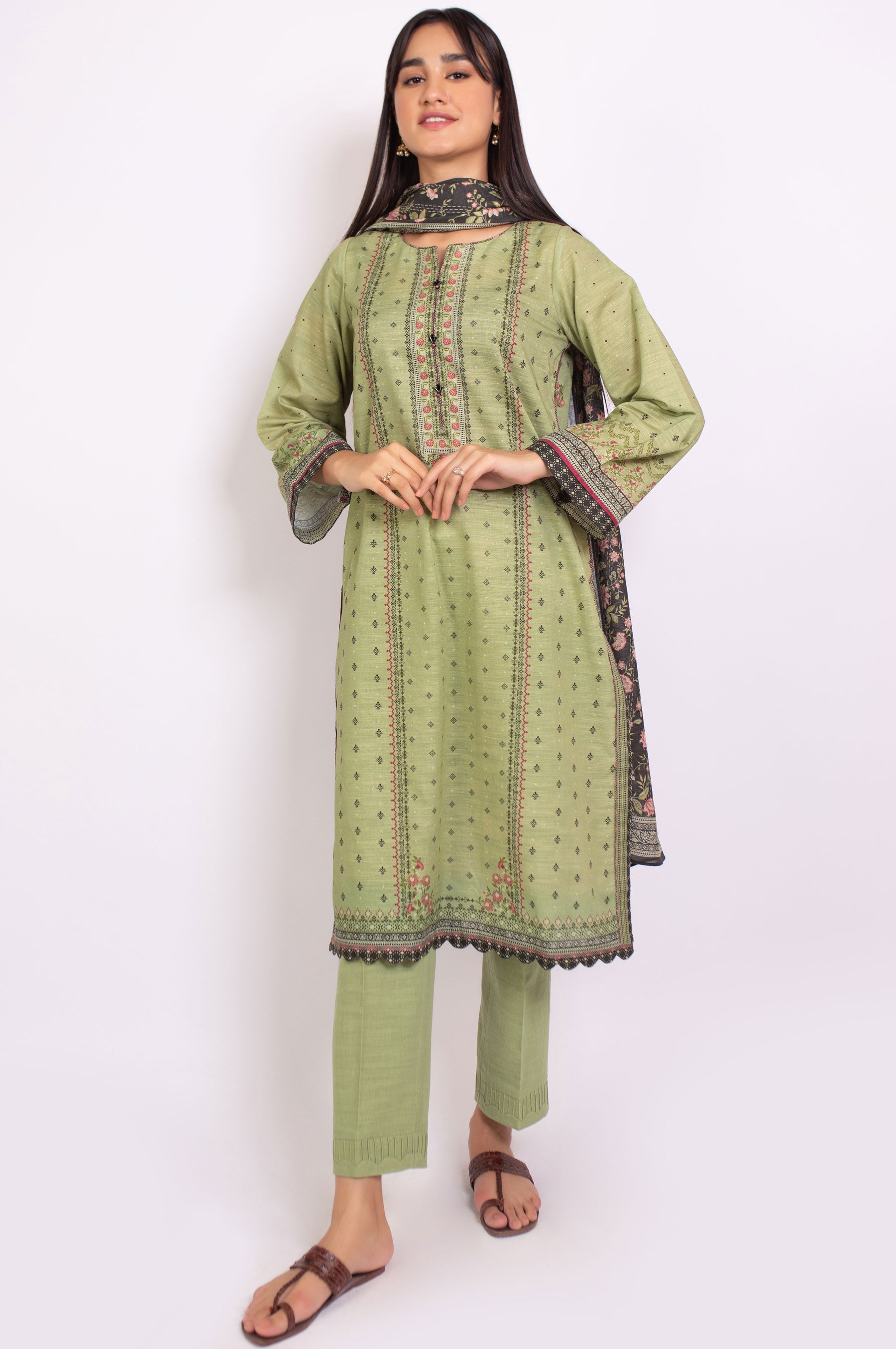 Stitched 3 Piece Printed Cottel Suit – Zeenwoman