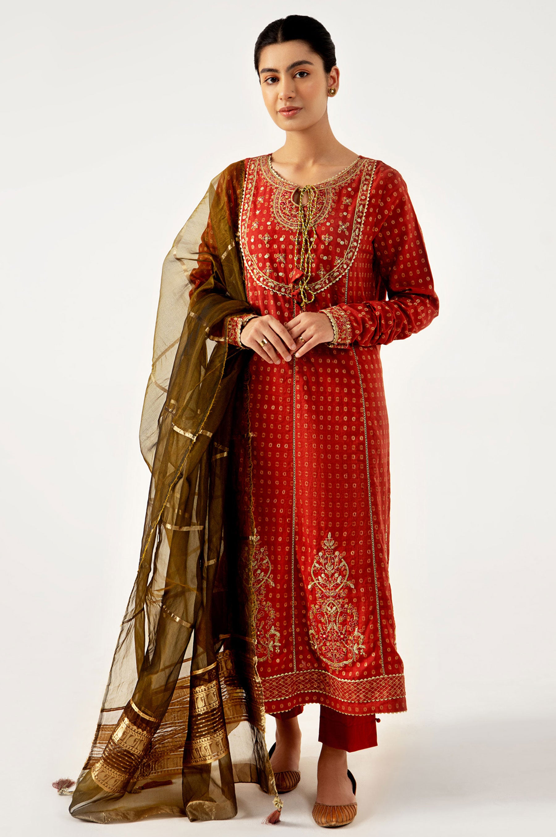 Stitched 3 Piece Maysuri Jacquard with Shaded Organza Suit