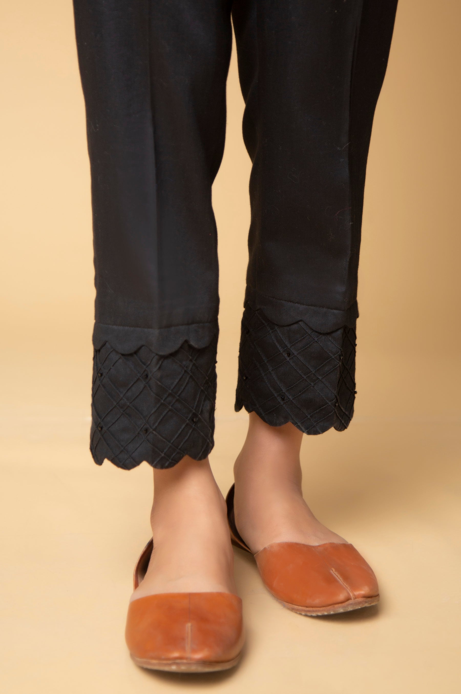 Stylized Cotton Satin Cigarette Pants - Black