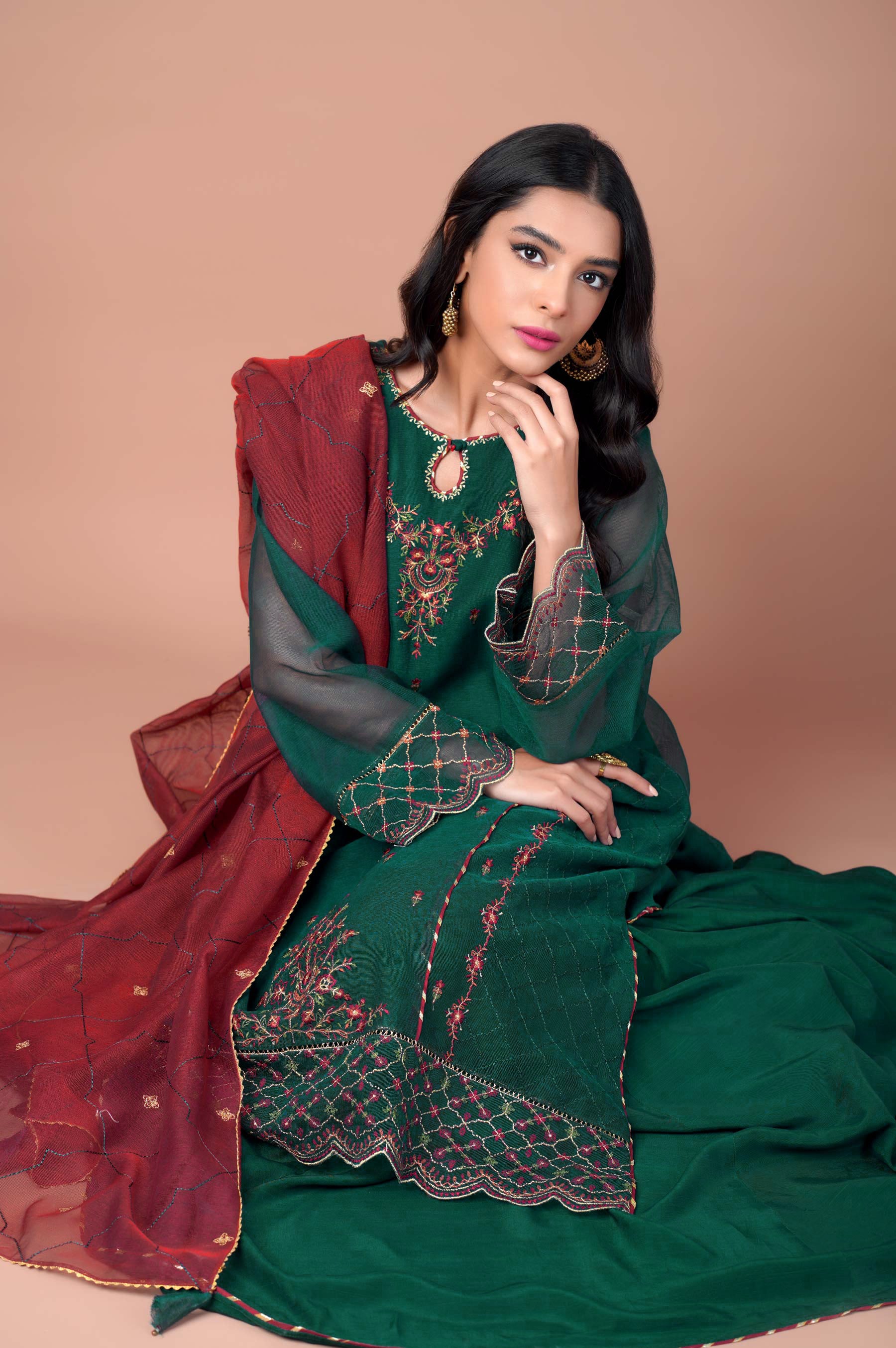 3 Pieces Unstitched Embroidered Khadi Net Suit – Zeenwoman