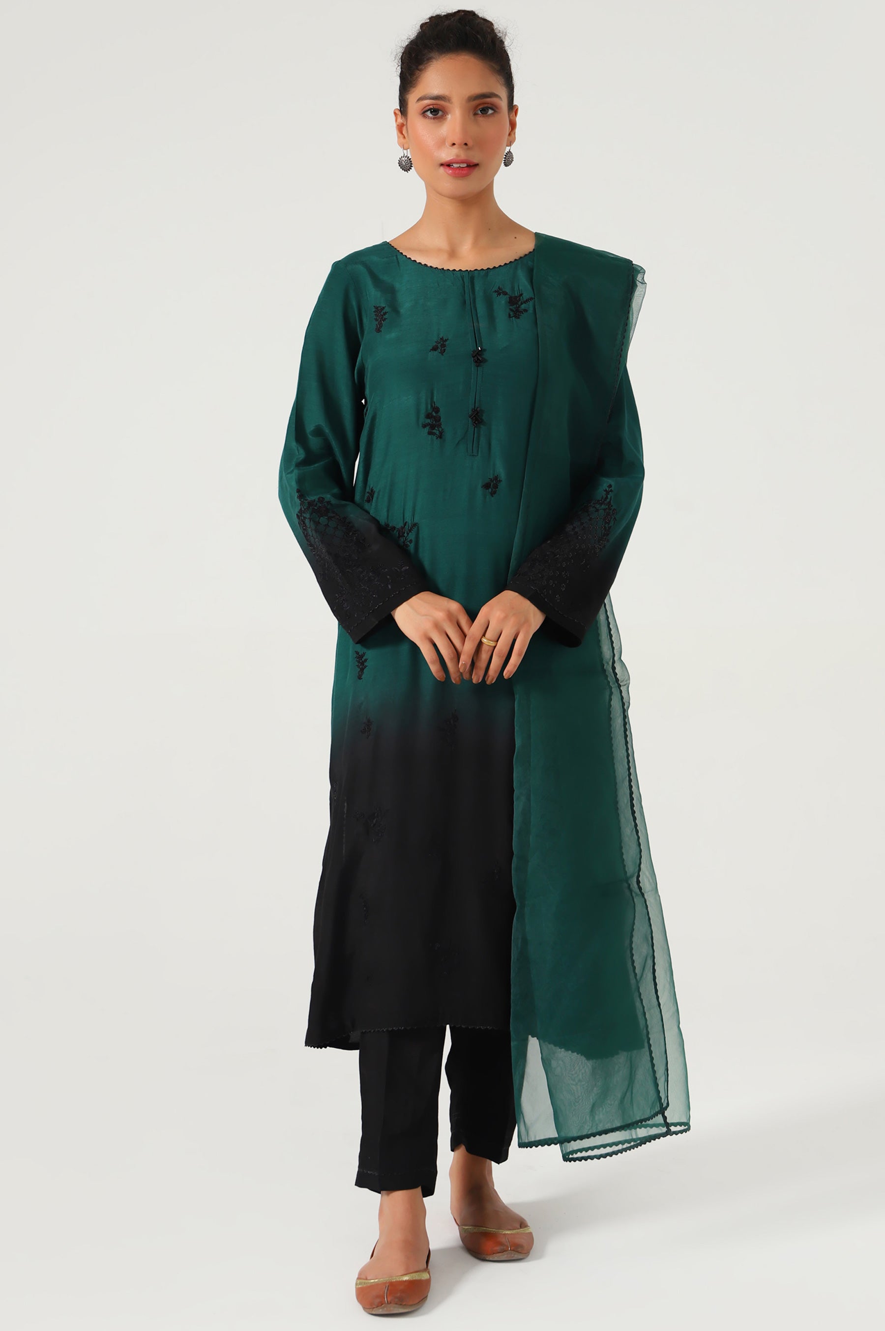 Stitched 3 Piece Embroidered Raw Silk Outfit – Zeenwoman